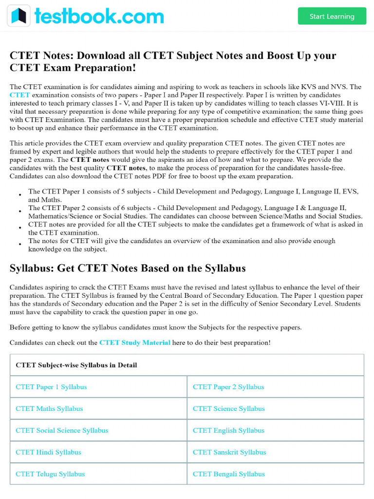 CTET Notes - Download All CTET Subject Notes and Boost Up Your CTET ...