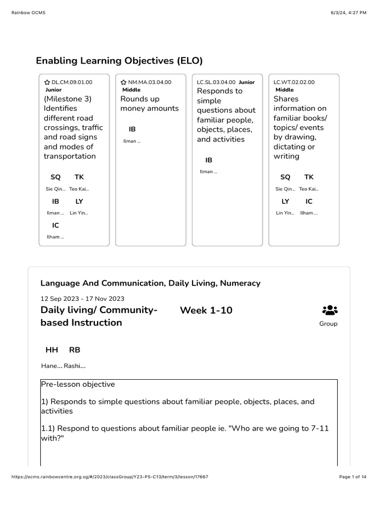 Lesson - Community Based Instruction 2023. | PDF