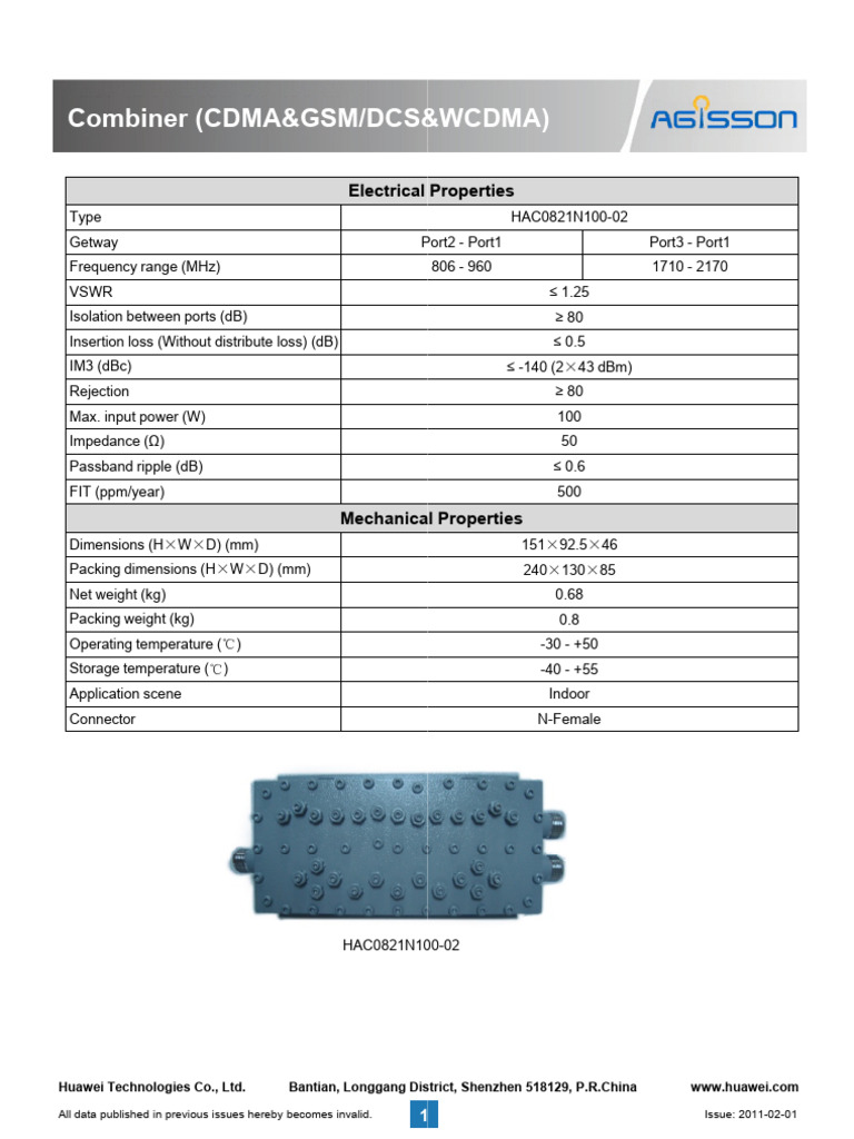 Combiner (CDMA&GSM - DCS&WCDMA) Datasheet | PDF | Electronics | Electrical Engineering