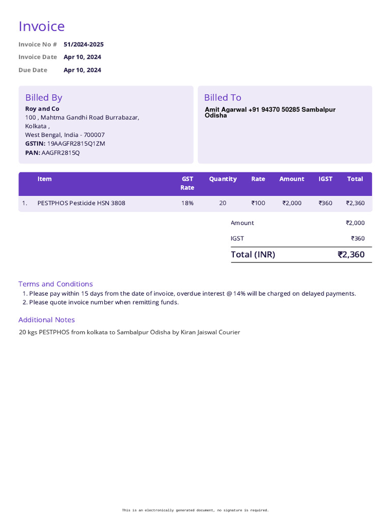 Invoice 512024 2025 Roy and Co Mohit Udyog | PDF