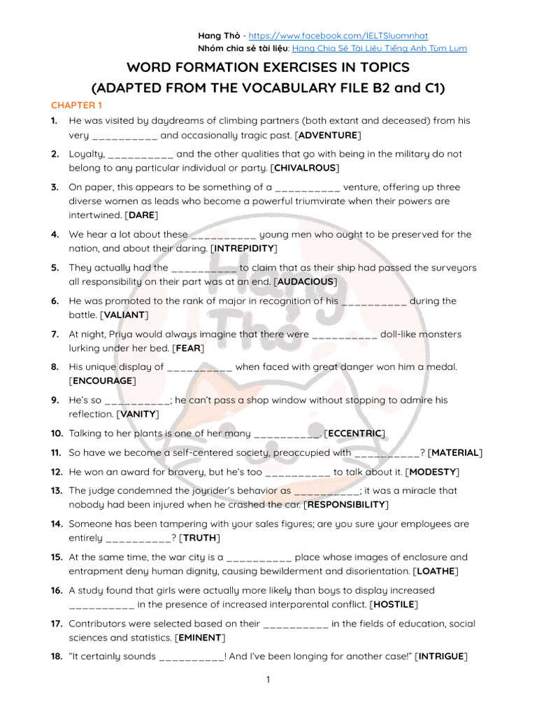 Hang Thỏ Word Formation B2 C1 Chapter 1 | PDF | Courage | Warrior Code