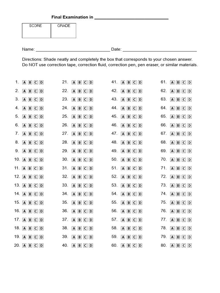Final Examination Answer Sheet Template | PDF