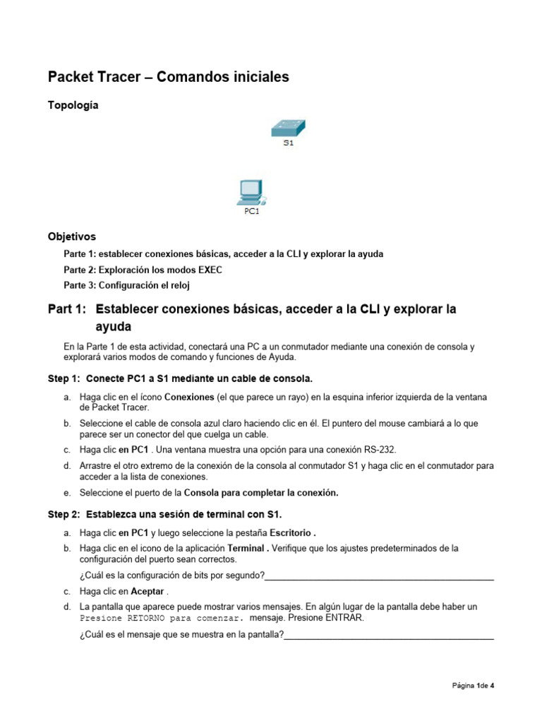 1 - Packet Tracer - Comandos Iniciales | Descargar gratis PDF ...