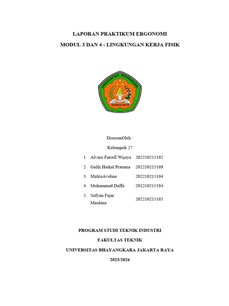 Kelompok 27 - Kelas 3a05 - Modul 3 Dan 4 - Laporan Praktikum Ergonomi | PDF