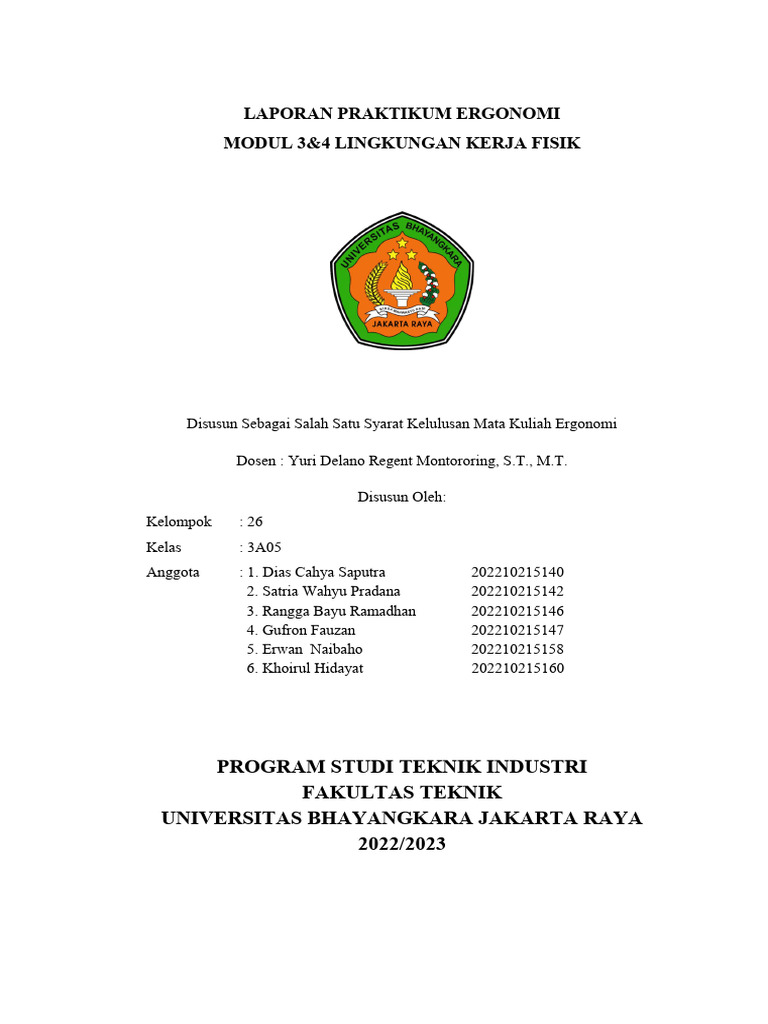 KELOMPOK 26 - KELAS TD3A05 - MODUL 3&4 - LAPORAN PRAKTIKUM ERGONOMI Fixx | PDF