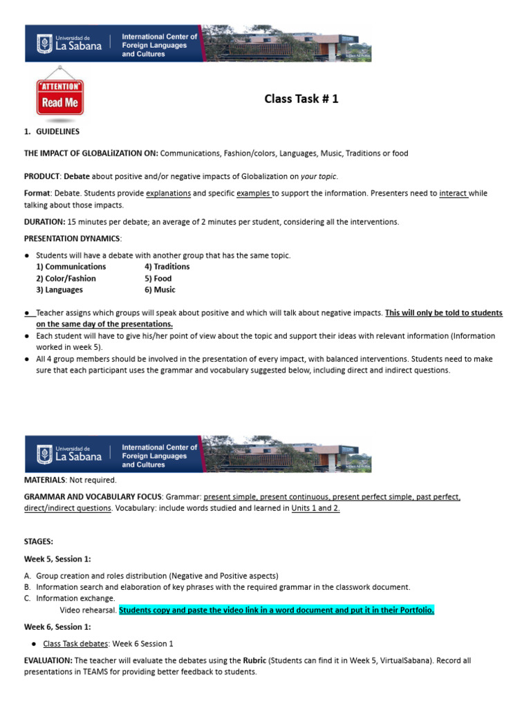 Class Task 1 Guidelines and Class Work 2023 | Download Free PDF | Information | Communication