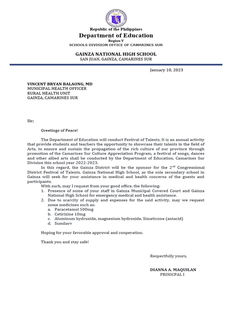 Communication Letter To Rhu For Fot | PDF