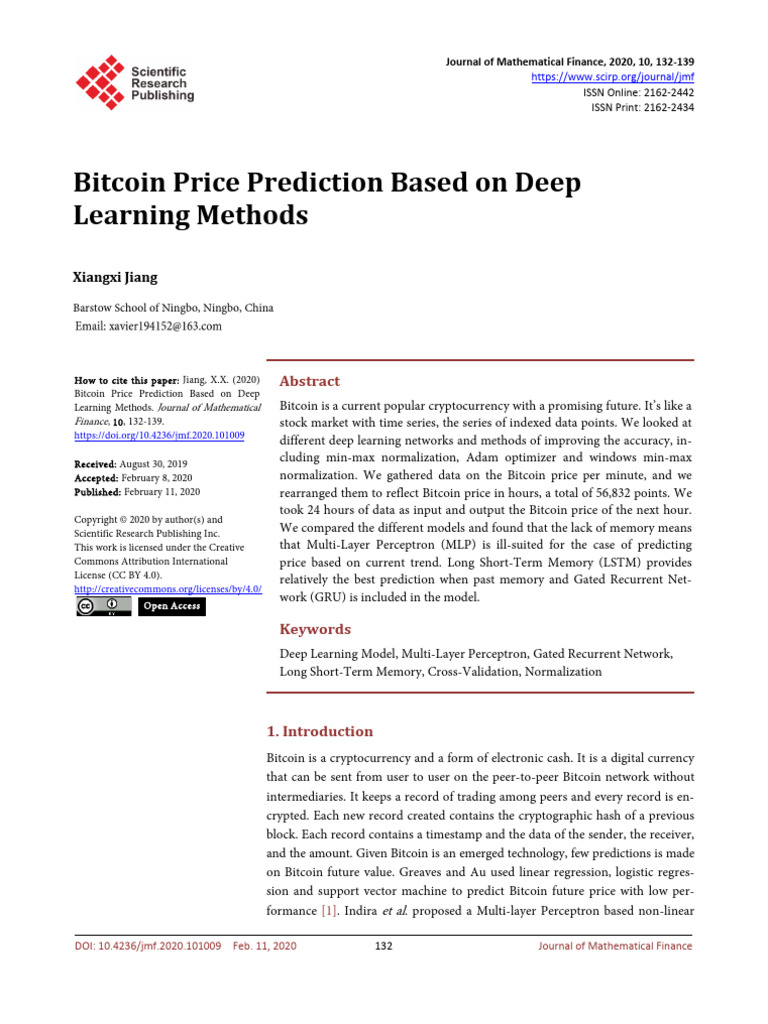 Bitcoin Price Prediction Based On Deep Learning Me | Download Free PDF | Deep Learning | Cross ...