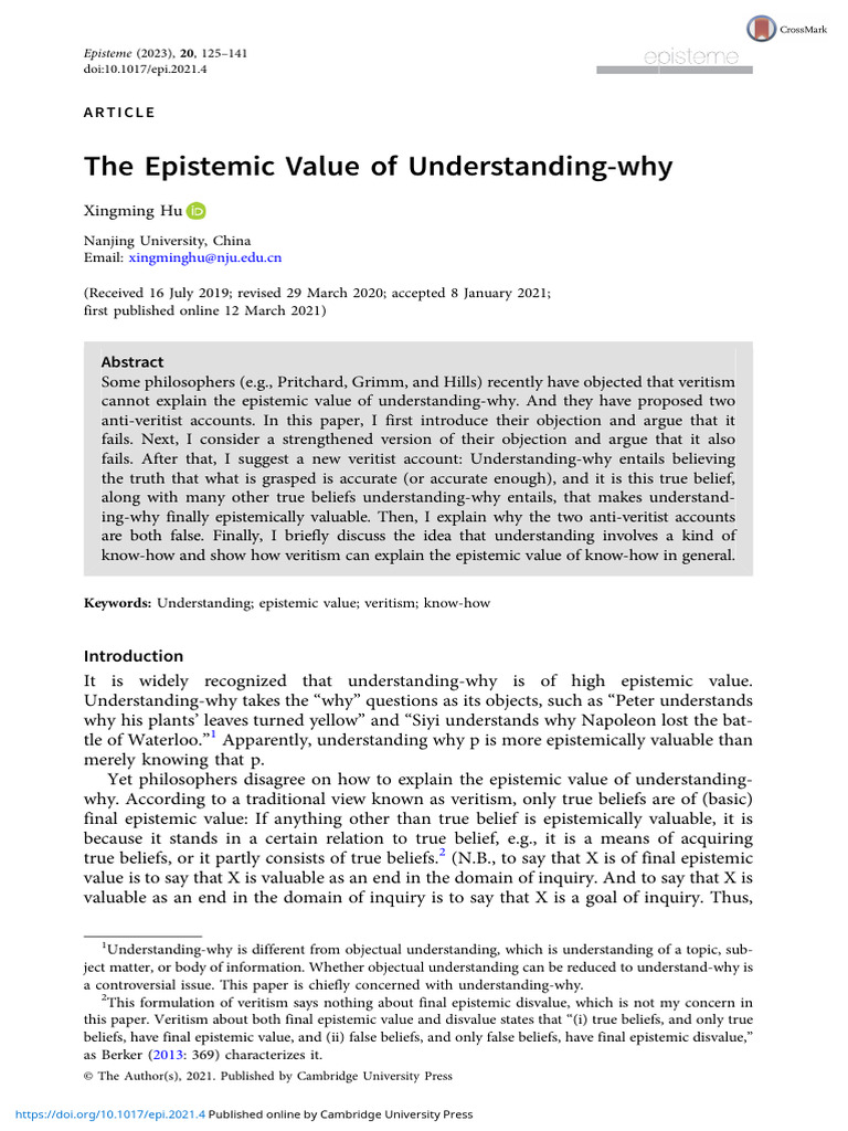 The Epistemic Value of Understanding Why | PDF | Epistemology | Truth