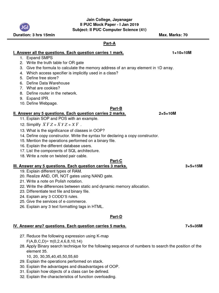 II PUC Computer Science Paper 1 | PDF | Constructor (Object Oriented Programming) | Programming