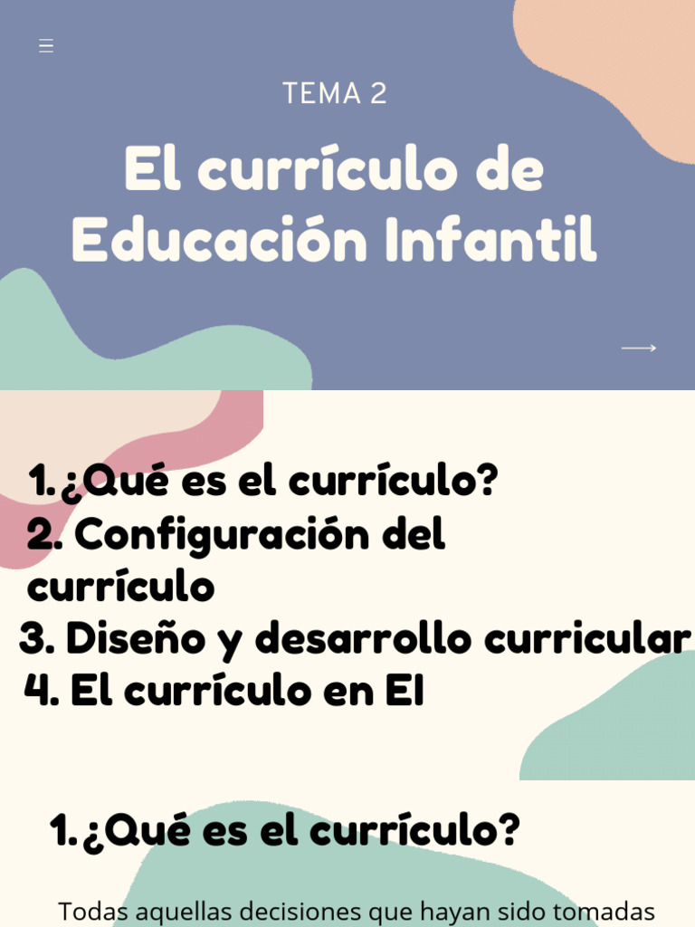 Tema 2. El Currículo de Educación Infantil (Completo) | PDF | Plan de ...