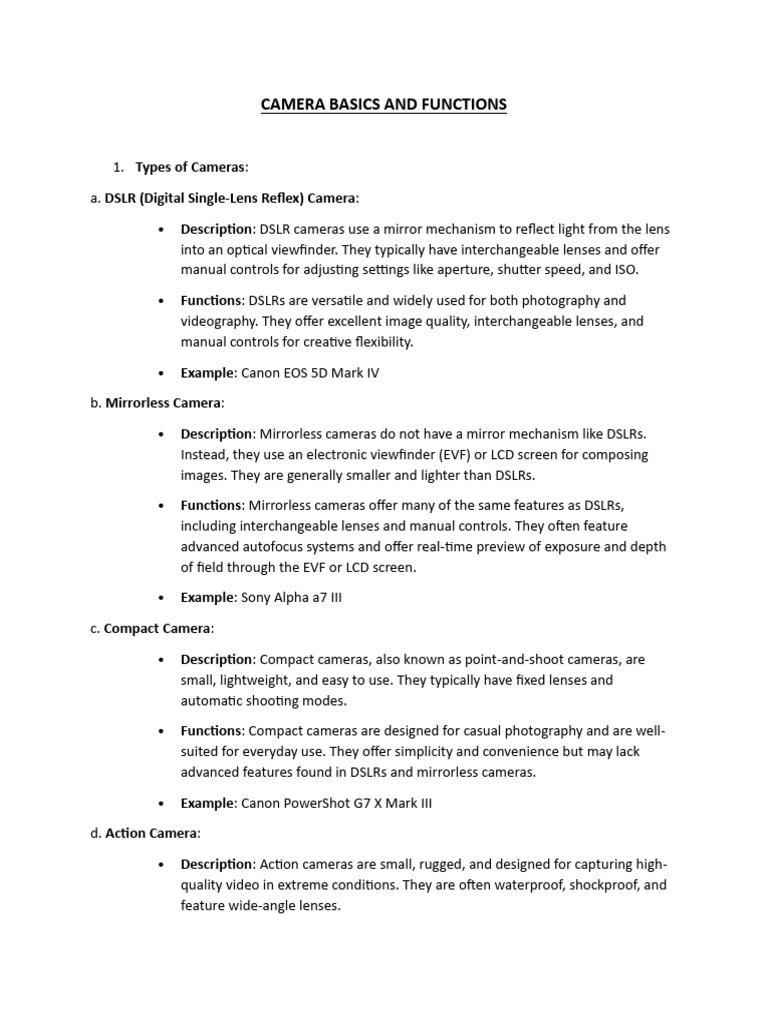 Camera Basics and Functions | PDF | Digital Single Lens Reflex Camera ...