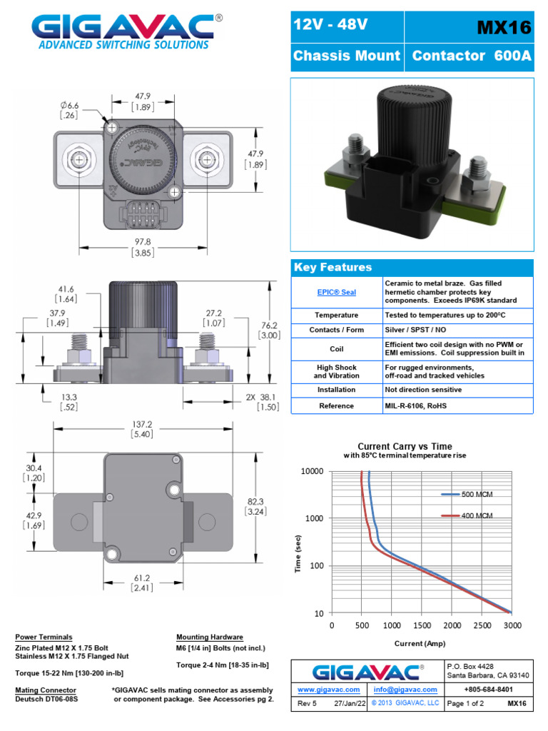 Sensata Gigavac Mx16 Series Open Contactors Datash-3077712 | PDF ...