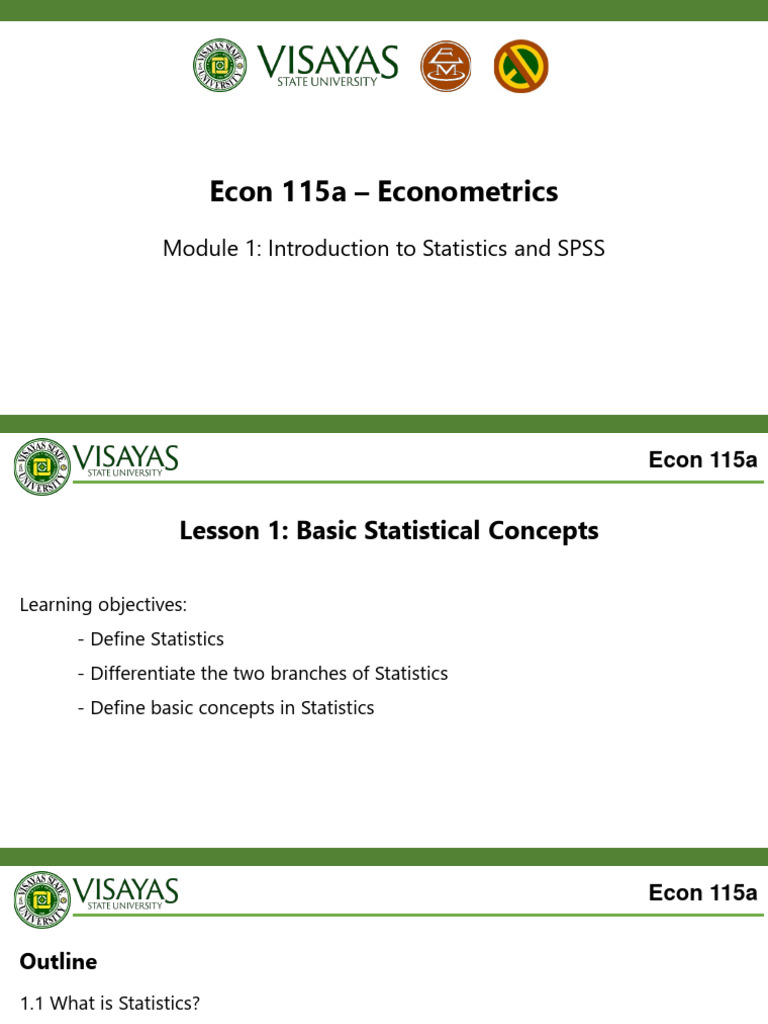 01_Econ115a_Mod1_Lesson1_BasicStatisticalConcepts | PDF | Statistics | Bias Of An Estimator
