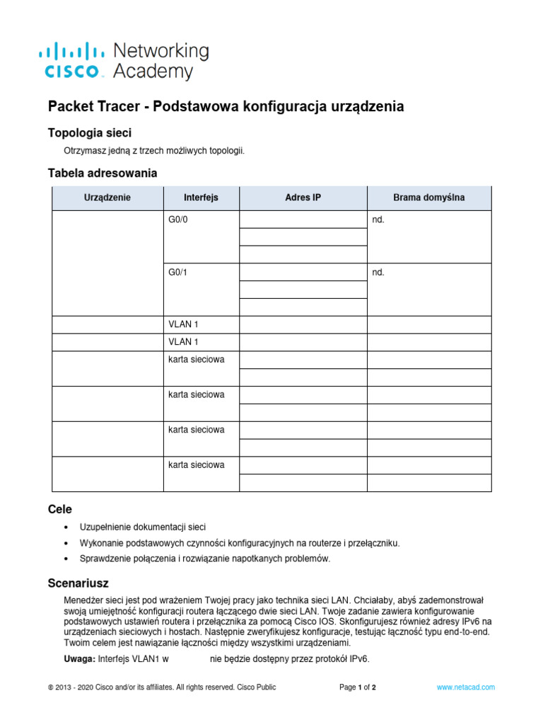 10.4.3 Packet Tracer - Basic Device Configuration - PL PL | PDF