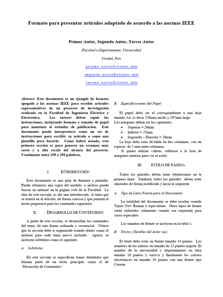 Formato para Papers Ieee | Descargar gratis PDF | Citación | Escritura