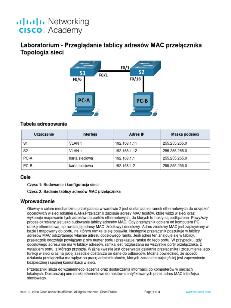 7.3.7 Lab - View The Switch Mac Address Table - PL PL | PDF