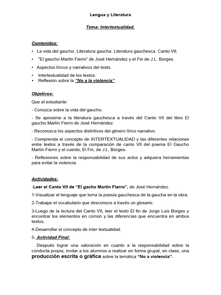 Literatura, Martin Fierro y El Moreno Actividades Canto VII | PDF