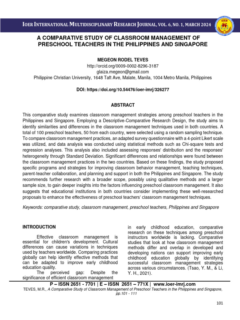 Preschool Classroom Management Study | PDF | Teachers | Classroom Management