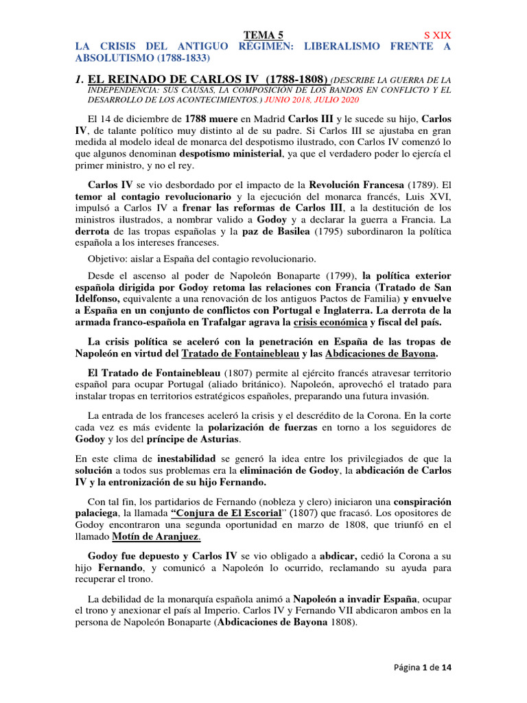 TEMA 5. LA CRISIS DEL ANTIGUO R+ëGIMEN LIBERALISMO FRENTE A ABSOLUTISMO (1788-1833) | PDF ...