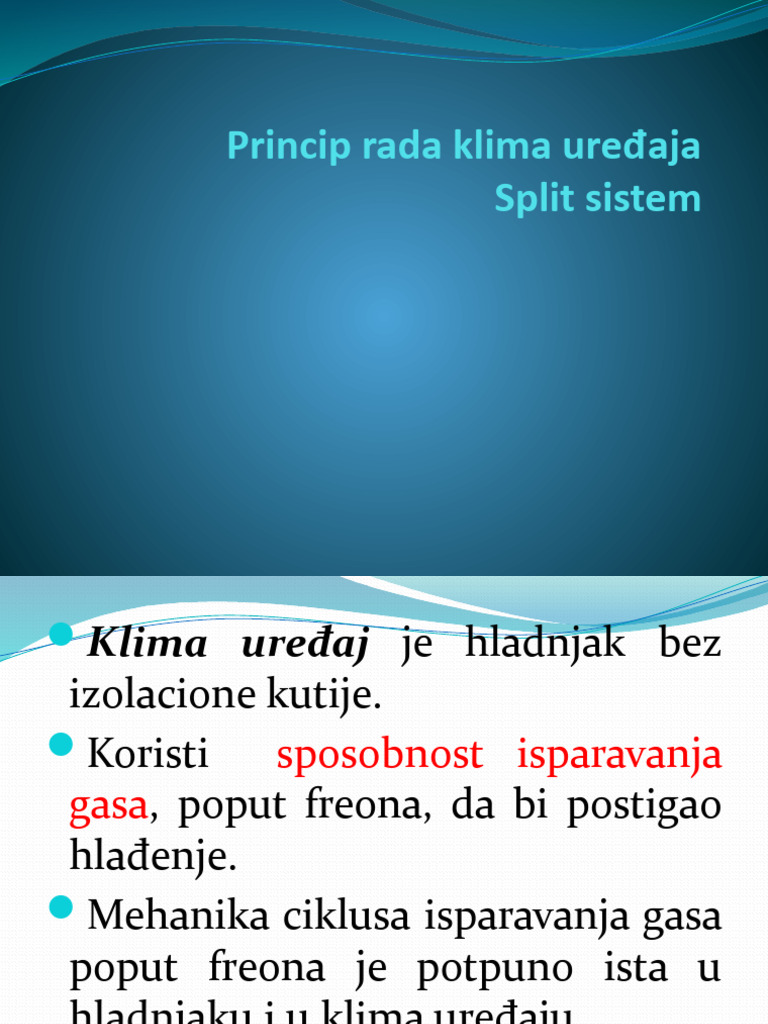 Princip Rada Klima Uređaja-Split Sistemi | PDF