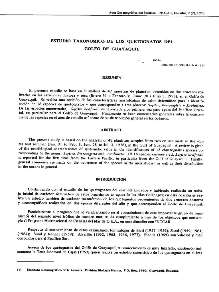 Quetognatos Del Golfo de Guayaquil | PDF