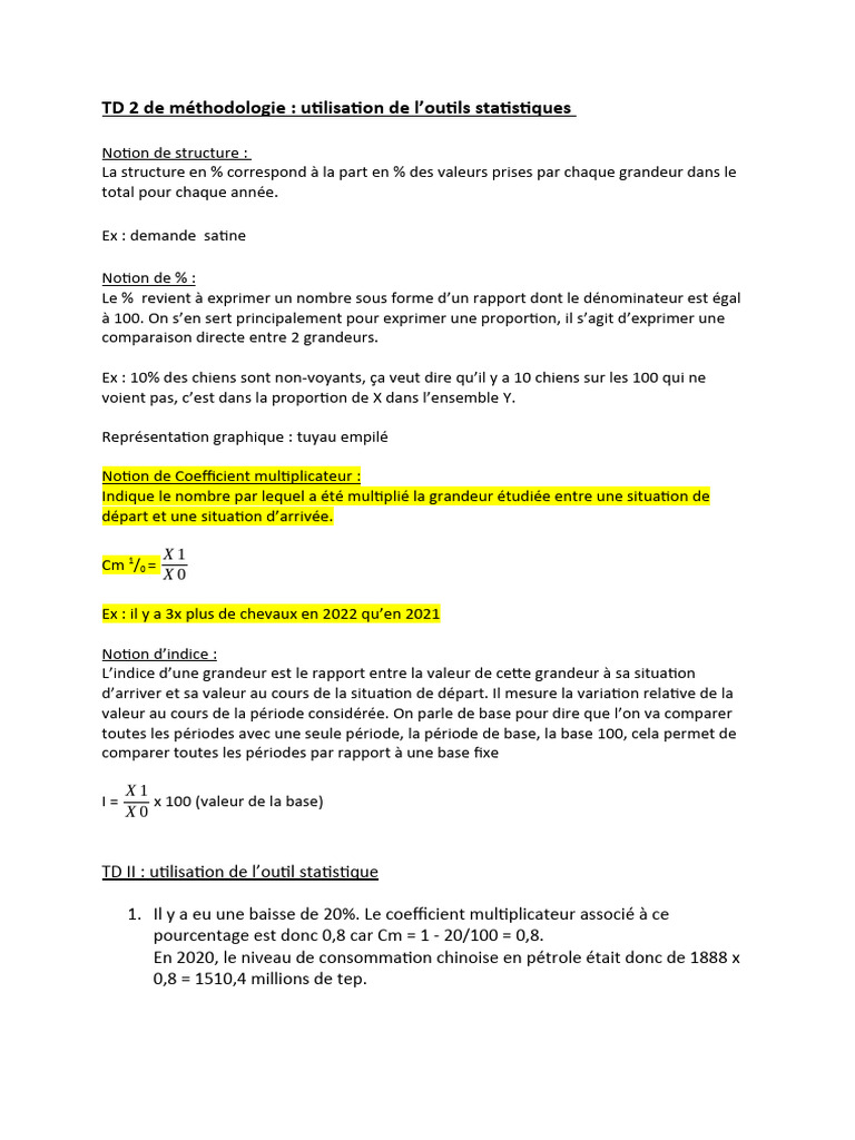Cours Stats Méthodo Éco | PDF | Pourcentage | Économie