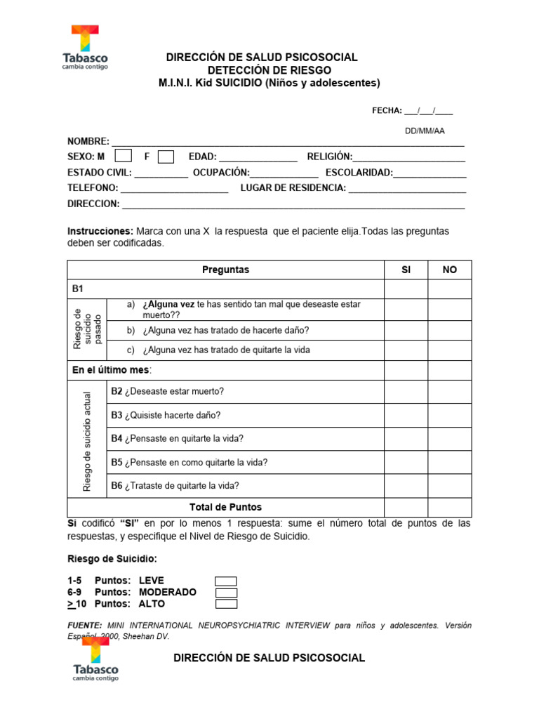 Evaluación de Riesgo Suicida en Niños | PDF