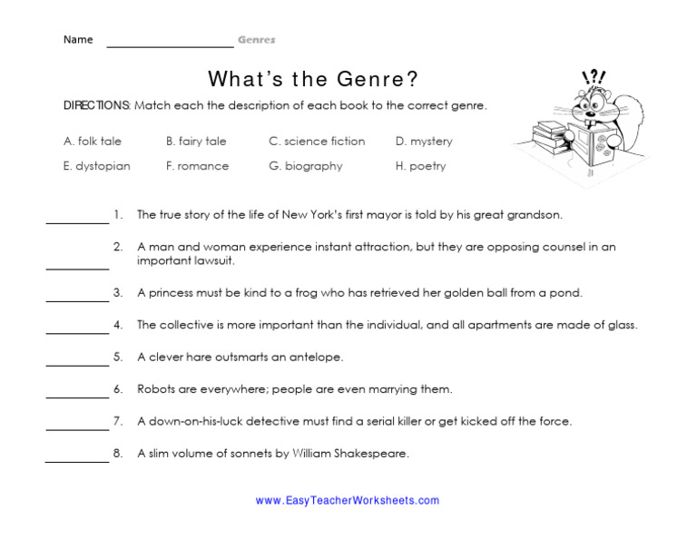 Book Genre Matching Worksheet | PDF | Mystery, Thriller & Crime Fiction ...