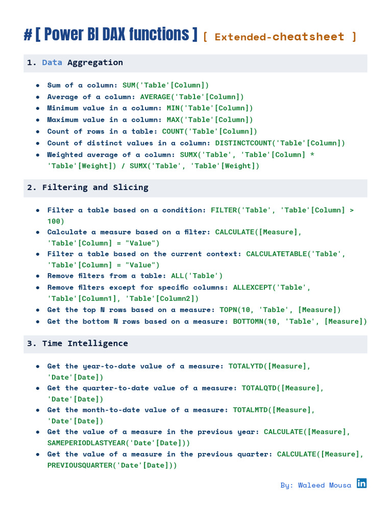 Power BI DAX Functions Extended Cheatsheet 1712521727 | PDF | Applied ... Power BI DAX Functions Extended Cheatsheet 1712521727 | PDF | Applied ...