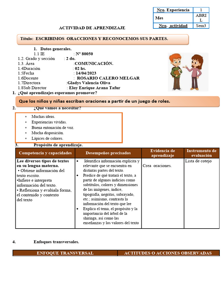 Sesion Escribimos Oraciones | PDF | Evaluación | Aprendizaje