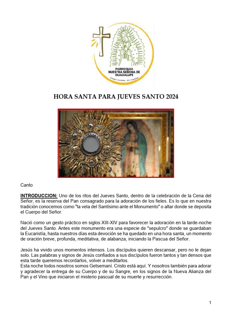 Hora Santa para Jueves Santo 2024 | PDF | eucaristía