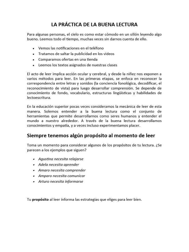 La Práctica de La Buena Lectura - Tipos de Lecturas | PDF | Lectura ...