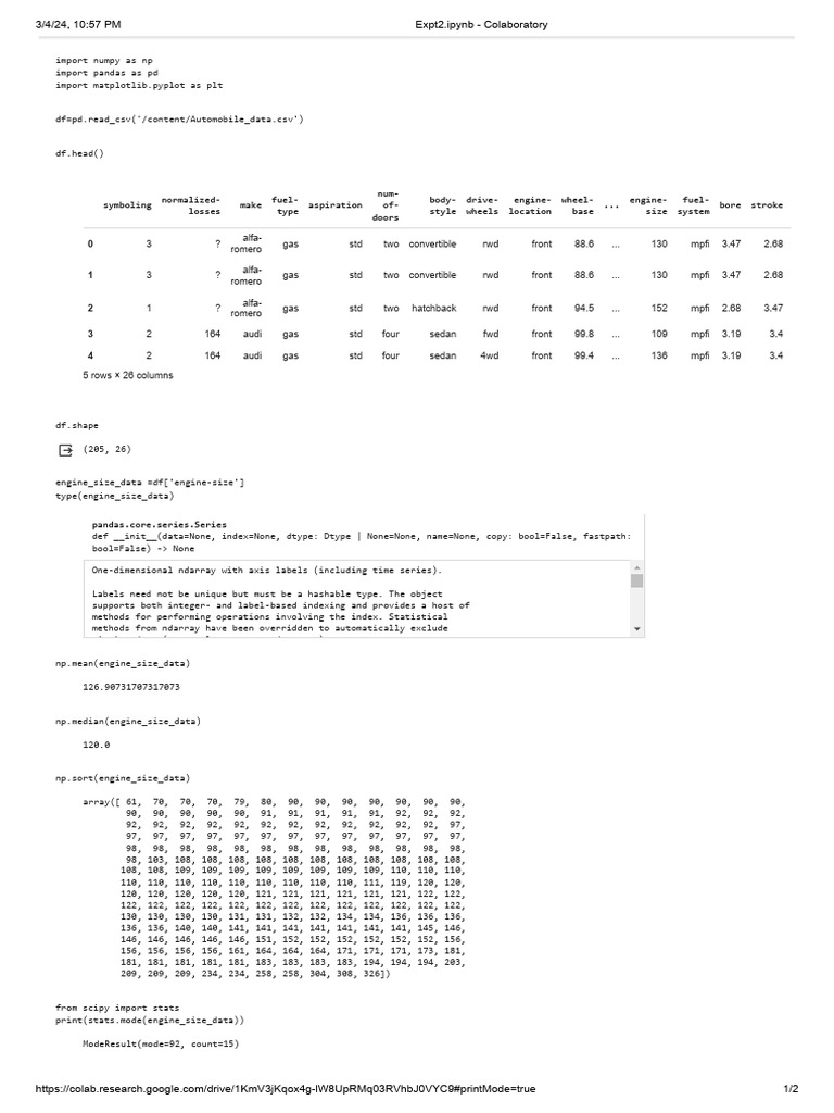 Expt2.ipynb - Colaboratory | PDF | Automotive Technologies | Vehicle ...