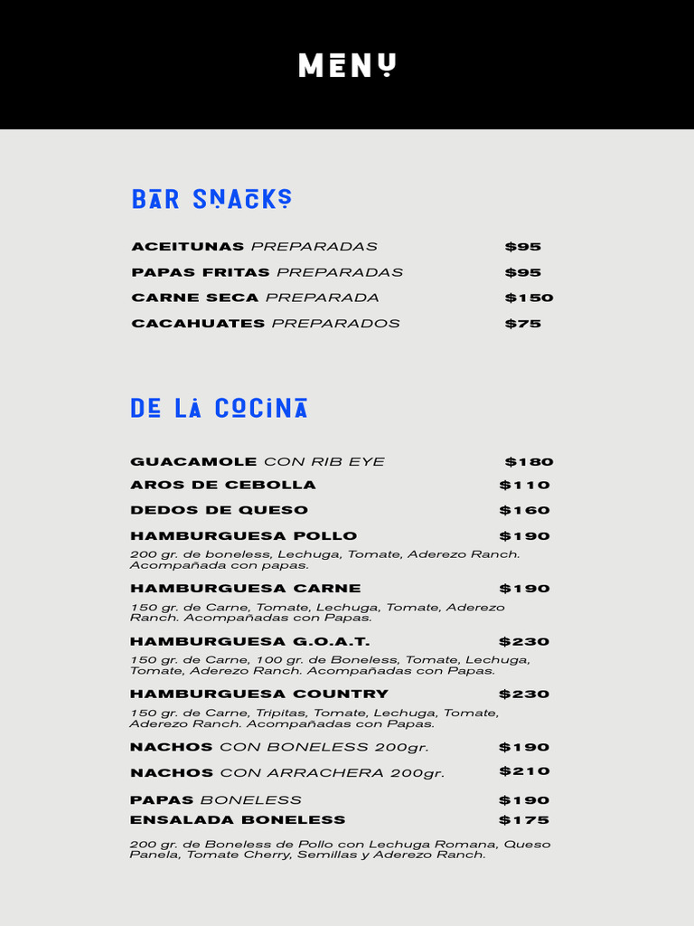 Menú de Goat Restaurant & Sports Bar | PDF | ensalada | Hamburguesas