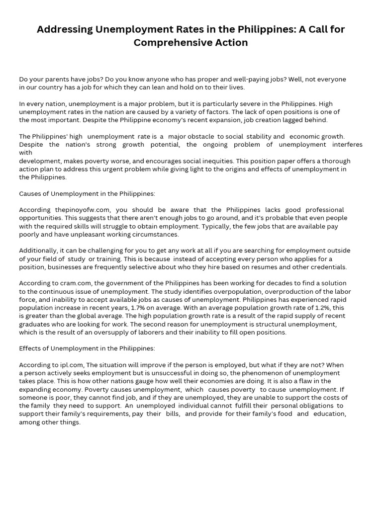 Position Paper | PDF | Unemployment | Employment