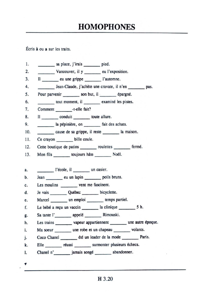 Exercices sur les homophones en français | PDF | Nombre grammatical ...