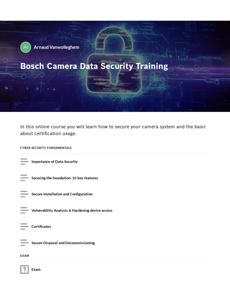 Bosch Camera Data Security Training Pdf Security Computer Security