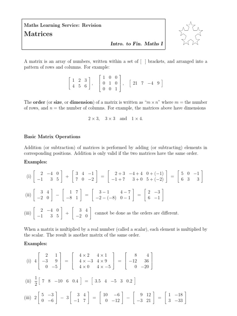 Matrices Operations Revision | PDF | Matrix (Mathematics) | Mathematical Physics