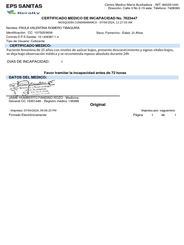 Incapacidad Sanitas-2 | PDF