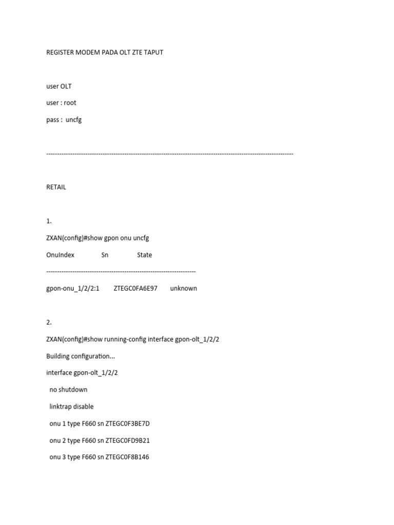 ZTE OLT Modem Registration Guide | PDF | Computer Networking ...