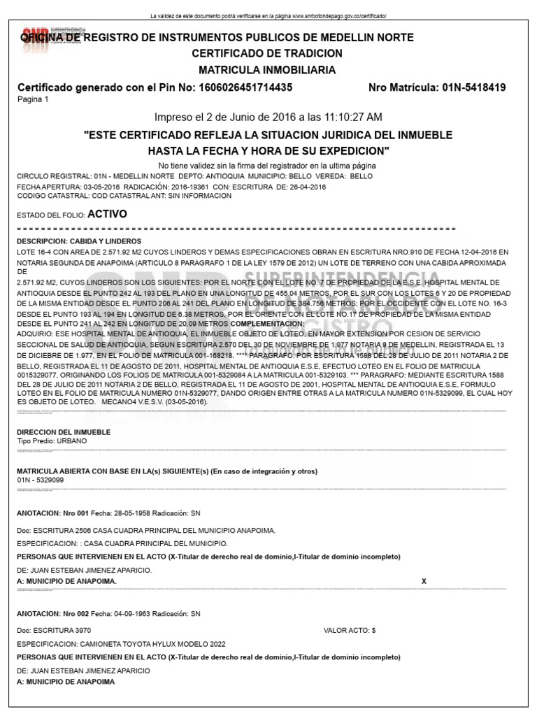 7Folio-de-Matricula-Lote-de-Mayor-extension-01N-5418419.pdf JUAN | PDF ...