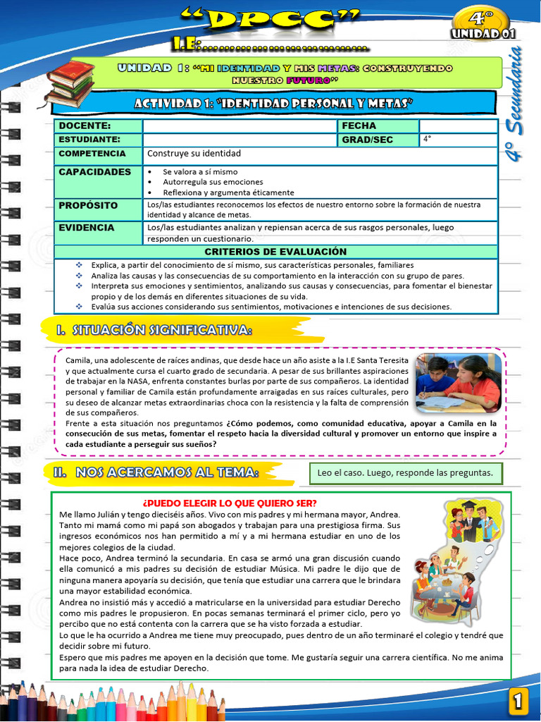 4° DPCC - Actv.01-Unidad.1 2024 | PDF | Motivación | Motivacional