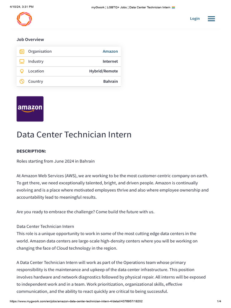 Data Center Technician Intern Job Description | PDF | Amazon Web ...