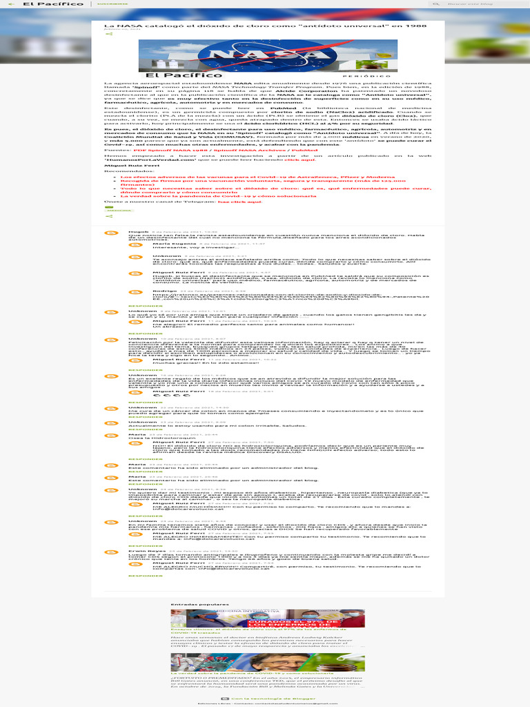 La NASA Catalogó El Dióxido de Cloro Como - Antídoto Universal - en 1988 | PDF | Cloro ...