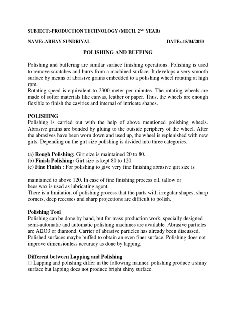 Polishing, Buffing, and Super Finishing Techniques | PDF | Abrasive ...