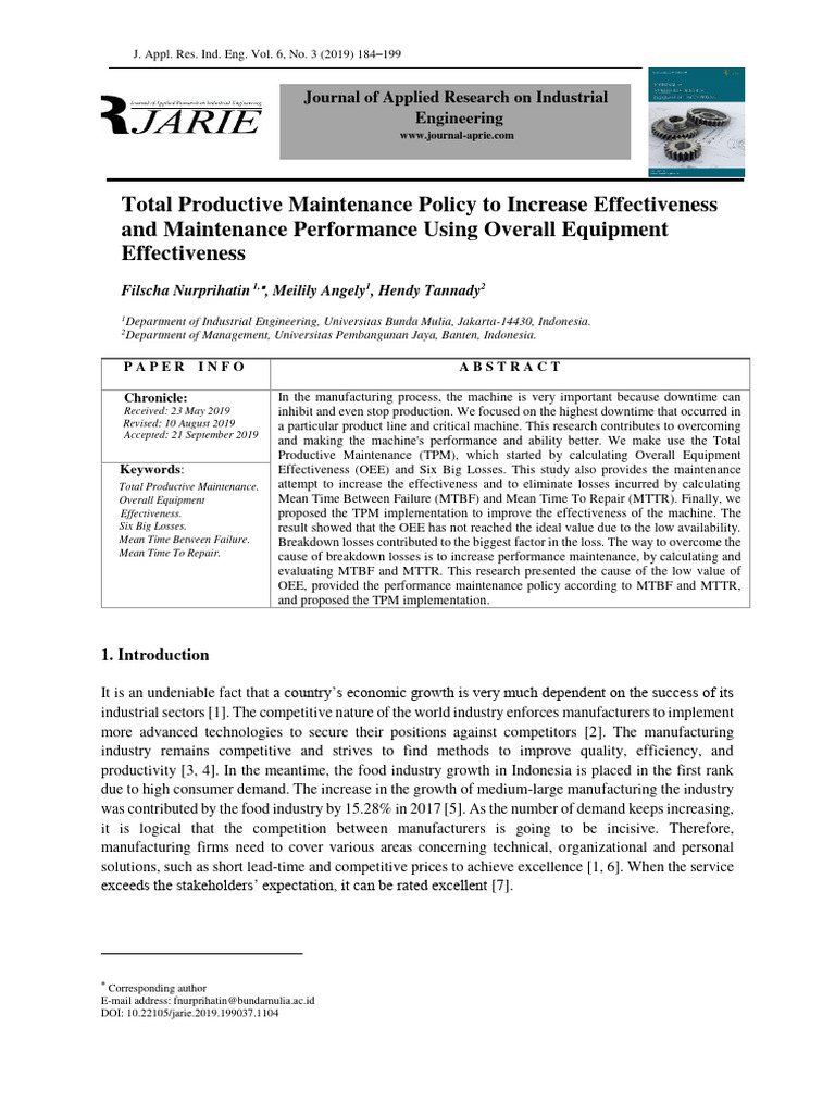 Total Productive Maintenance Policy To I | PDF | Production And ...