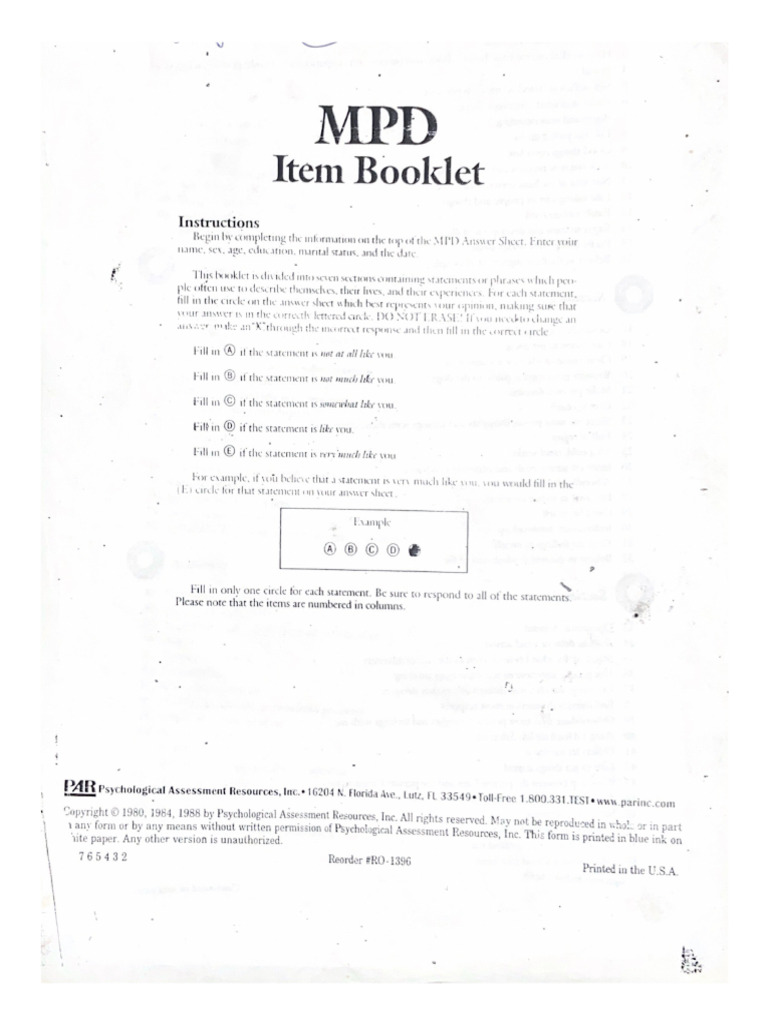 MDP Questionnaire | PDF