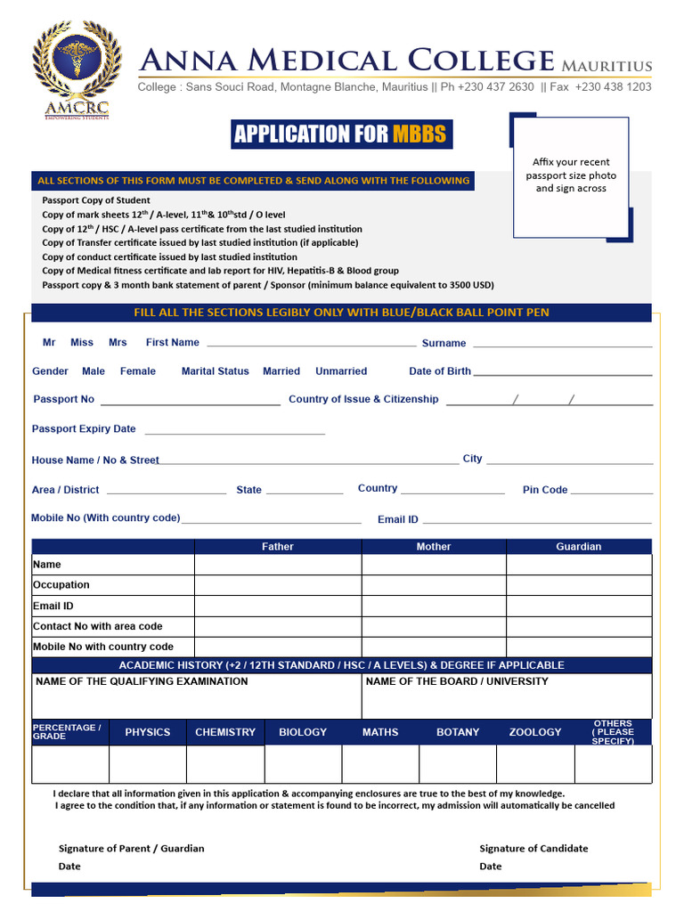 Application For MBBS Admission - Form 1 | PDF