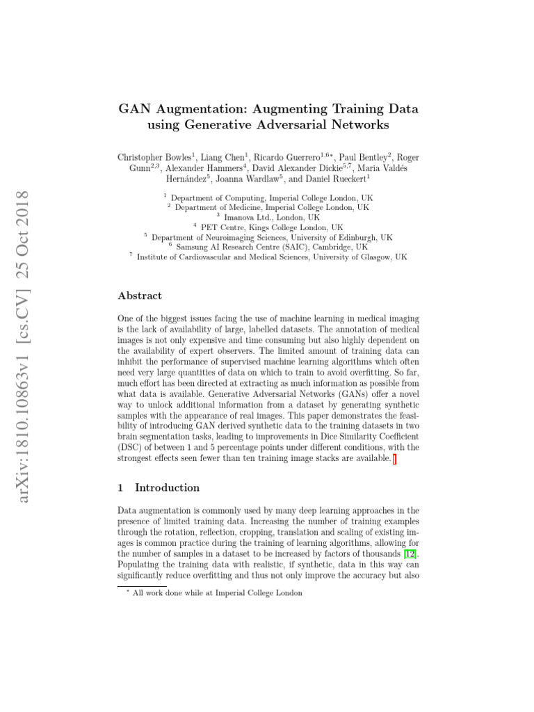 GAN Augmentation Augmenting Training Data Using Generative Adversarial Networks | PDF | Deep ...